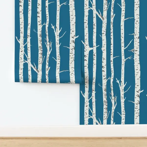Spoonflower Birch Tree Trees Bark Woodland Custom Pre-pasted Wallpaper