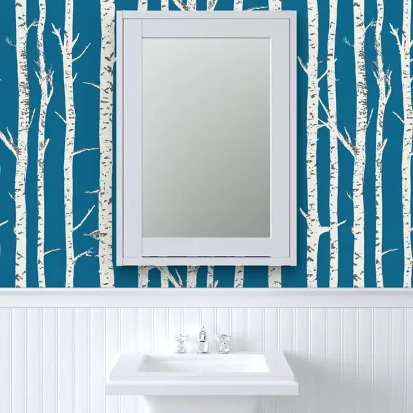 Spoonflower Birch Tree Trees Bark Woodland Custom Pre-pasted Wallpaper