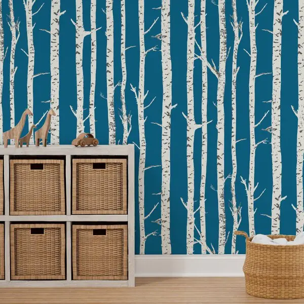 Spoonflower Birch Tree Trees Bark Woodland Custom Pre-pasted Wallpaper