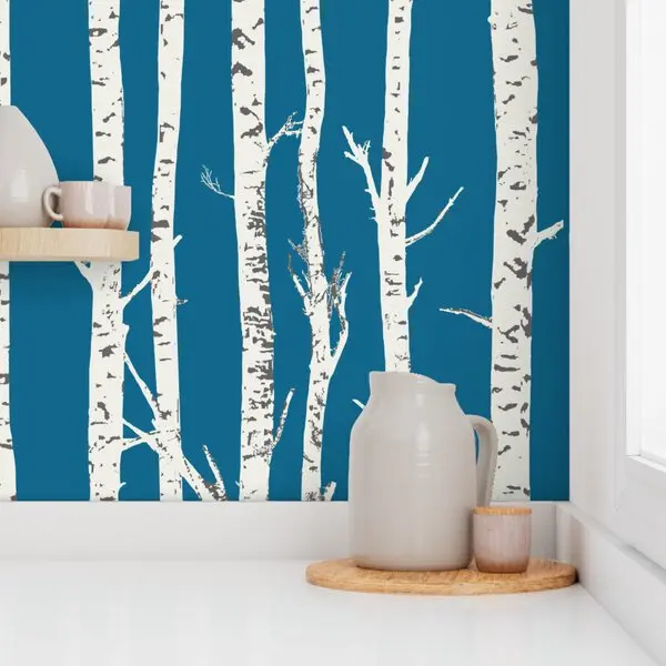 Spoonflower Birch Tree Trees Bark Woodland Custom Pre-pasted Wallpaper