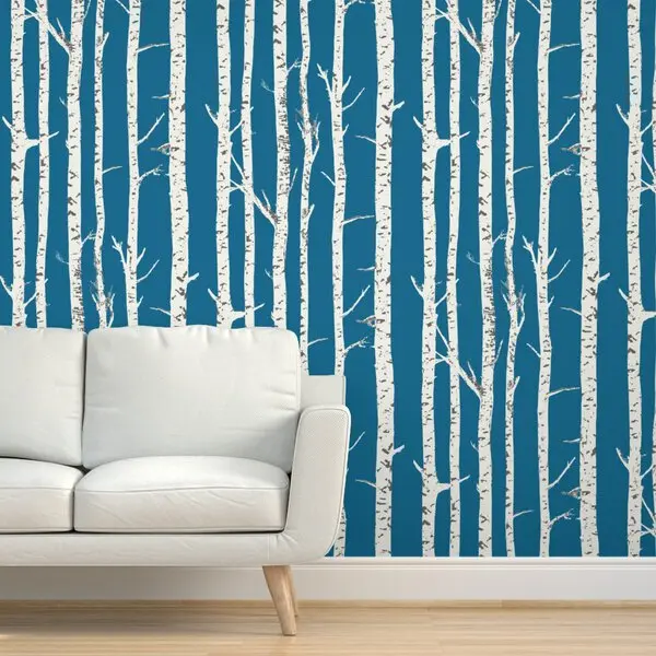 Spoonflower Birch Tree Trees Bark Woodland Custom Pre-pasted Wallpaper