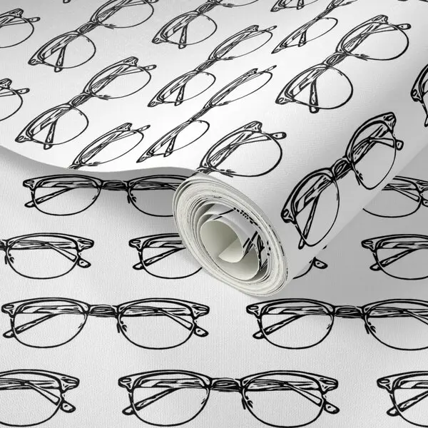 Spoonflower Glasses Eyeglasses Eye Hipster Eyes Lens Custom Pre-pasted Wallpaper - Black,white,gray