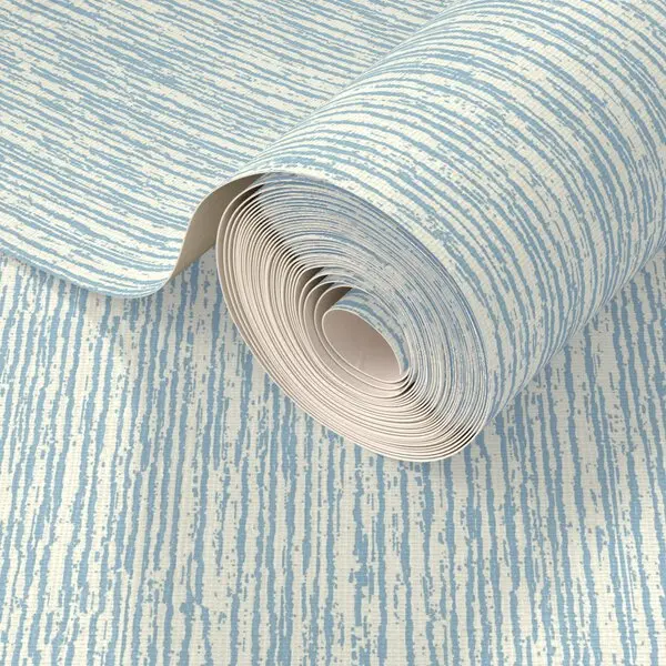Spoonflower Solid Blue Plain White Texture Small Stripes Sky 100% Natural Sisal Grasscloth Wallcovering - Blue,white