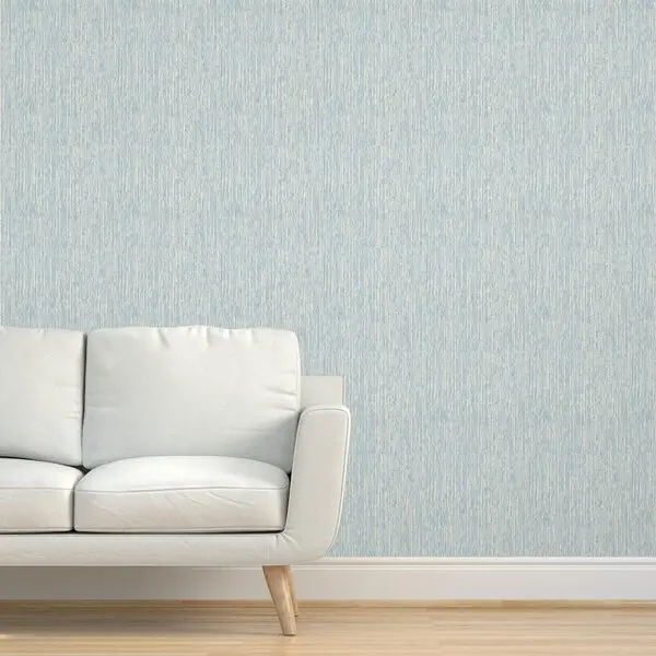 Spoonflower Solid Blue Plain White Texture Small Stripes Sky 100% Natural Sisal Grasscloth Wallcovering - Blue,white
