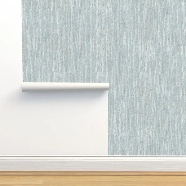 Spoonflower Solid Blue Plain White Texture Small Stripes Sky 100% Natural Sisal Grasscloth Wallcovering - Blue,white