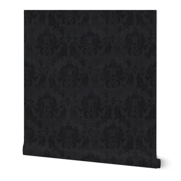 Spoonflower Damask Noir Petit 100% Natural Sisal Grasscloth Wallcovering