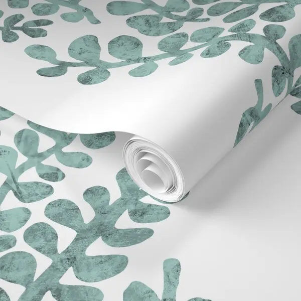 Spoonflower Eucalyptus Watercolor Green Nature Branches Leaf Custom Pre-pasted Wallpaper - White,green,gray