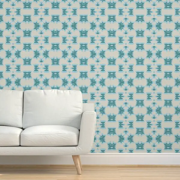 Spoonflower Splash Sea Algae 100% Natural Sisal Grasscloth Wallcovering - Blue