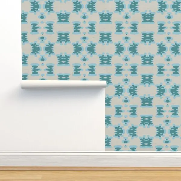 Spoonflower Splash Sea Algae 100% Natural Sisal Grasscloth Wallcovering - Blue