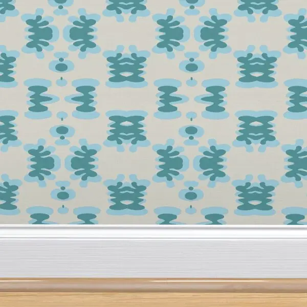 Spoonflower Splash Sea Algae 100% Natural Sisal Grasscloth Wallcovering - Blue