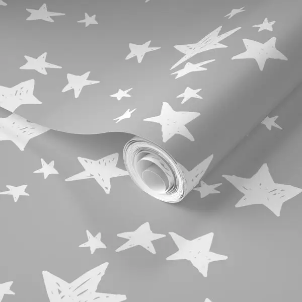 Spoonflower Stars Slate Gray Star Nursery Scandinavian Custom Removable Wallpaper - Gray,white