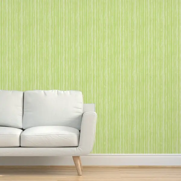 Spoonflower Solid Green Plain Texture Vertical Stripes 100% Natural Sisal Grasscloth Wallcovering - Green,yellow