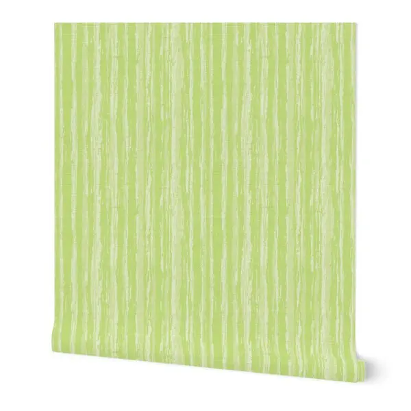 Spoonflower Solid Green Plain Texture Vertical Stripes 100% Natural Sisal Grasscloth Wallcovering - Green,yellow