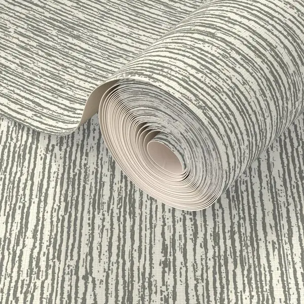 Spoonflower Solid Plain Texture Small Stripes Pewter And 100% Natural Sisal Grasscloth Wallcovering - White
