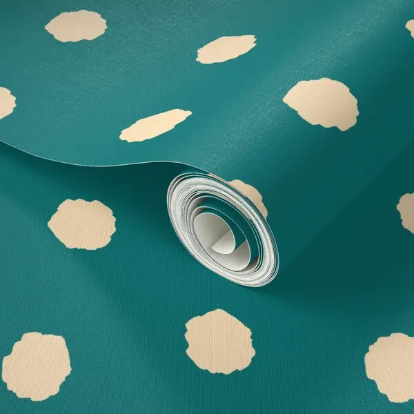 Spoonflower Green Polka Dots Emerald White Kelly Traditional Wallpaper - Teal,beige,green