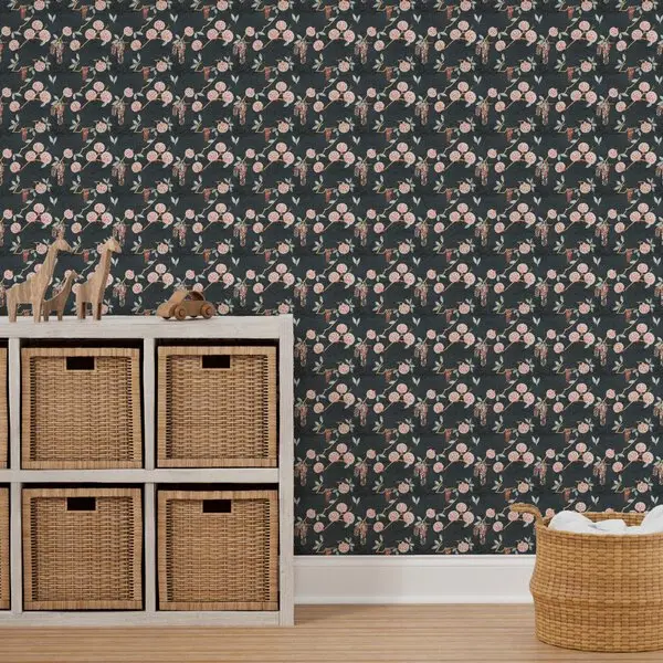 Spoonflower Floral Flower Garden Leaf Custom Pre-pasted Wallpaper