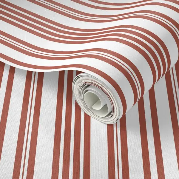 Spoonflower Stripes Lines Rust Autumn Red Brick Traditional Wallpaper - Brown,white,red
