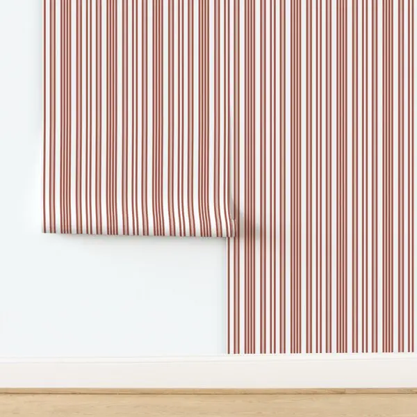 Spoonflower Stripes Lines Rust Autumn Red Brick Custom Pre-pasted Wallpaper