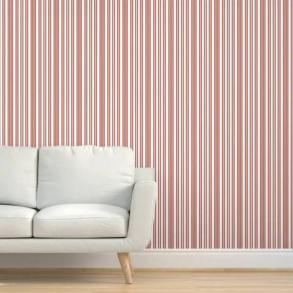 Spoonflower Stripes Lines Rust Autumn Red Brick Custom Pre-pasted Wallpaper