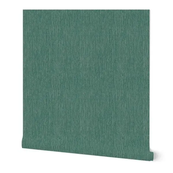 Spoonflower Solid Plain Blue Pine Turquoise With Texture 100% Natural Sisal Grasscloth Wallcovering - Green