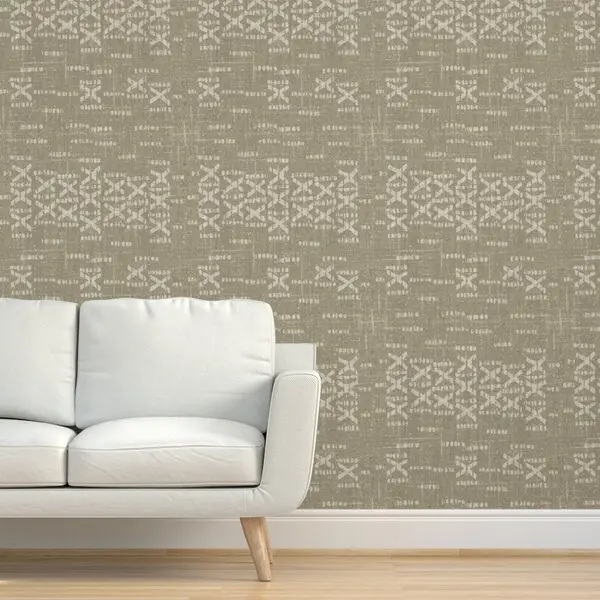 Spoonflower Aba Mudcloth Light 100% Natural Sisal Grasscloth Wallcovering