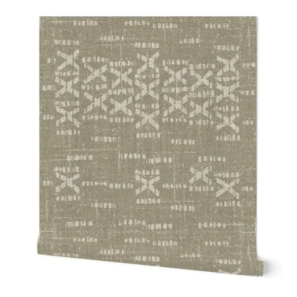 Spoonflower Aba Mudcloth Light 100% Natural Sisal Grasscloth Wallcovering
