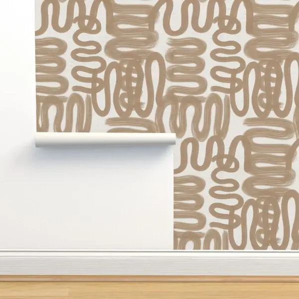 Spoonflower Squiggle Bark On White 100% Natural Sisal Grasscloth Wallcovering