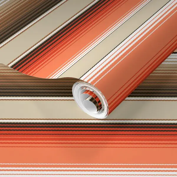 Spoonflower White Burnt Orange Brown Southwest Stripes Tan Custom Pre-pasted Wallpaper - Orange,red,gray