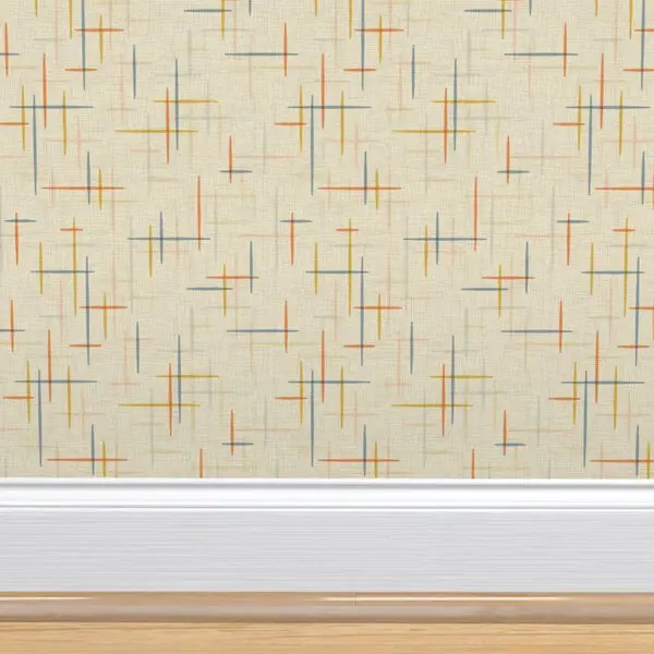 Spoonflower Spatial Red Blue Gold 100% Natural Sisal Grasscloth Wallcovering