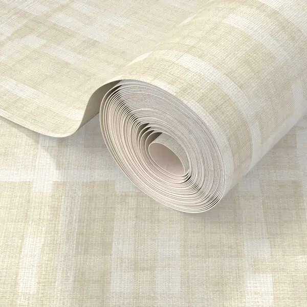 Spoonflower Creamy Oatmeal Neutral Modern Country Check Medium 100% Natural Sisal Grasscloth Wallcovering - Beige,orange
