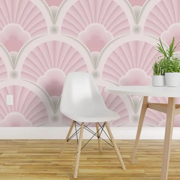 Spoonflower Pink Art Deco Peace Zen Custom Pre-pasted Wallpaper