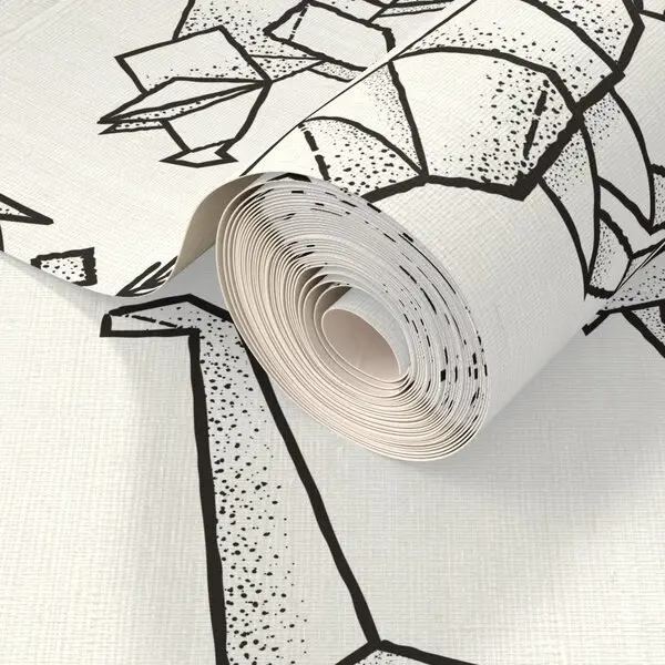 Spoonflower Black And White Geometric Outline Origami Custom Pre-pasted Wallpaper - Black,white,gray