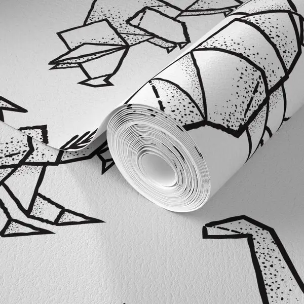 Spoonflower Black And White Geometric Outline Origami Custom Pre-pasted Wallpaper