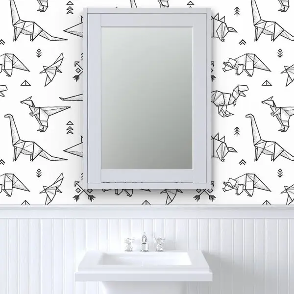 Spoonflower Black And White Geometric Outline Origami Custom Pre-pasted Wallpaper