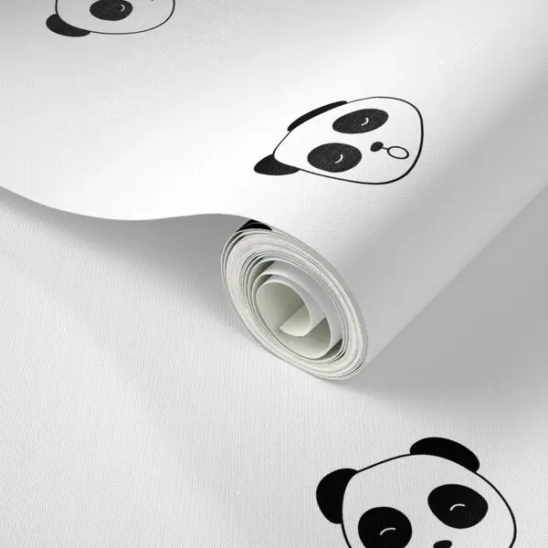 Spoonflower Panda Bears Dreams Cute Animal Black White Sleep Custom Pre-pasted Wallpaper - Black,white,gray