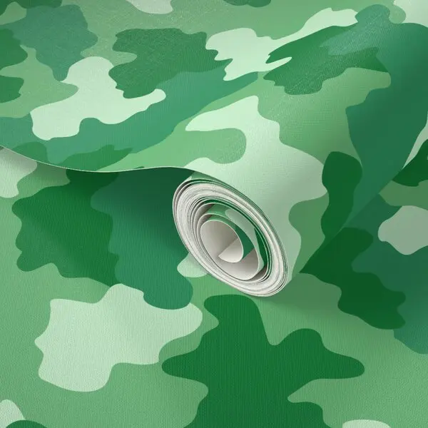 Spoonflower Camo Green Light Woods Forest Camouflage Abstract Custom Removable Wallpaper - Green,mint