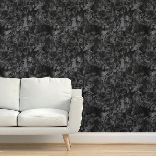 Spoonflower Black Abstract Watercolor Gradient Texture Custom Pre-pasted Wallpaper