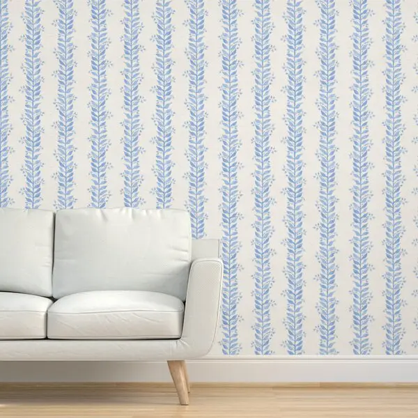 Spoonflower Amelia Cornflower On White 100% Natural Sisal Grasscloth Wallcovering
