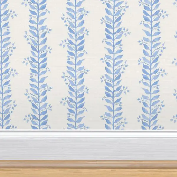 Spoonflower Amelia Cornflower On White 100% Natural Sisal Grasscloth Wallcovering