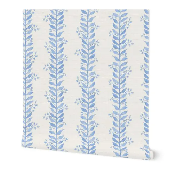 Spoonflower Amelia Cornflower On White 100% Natural Sisal Grasscloth Wallcovering