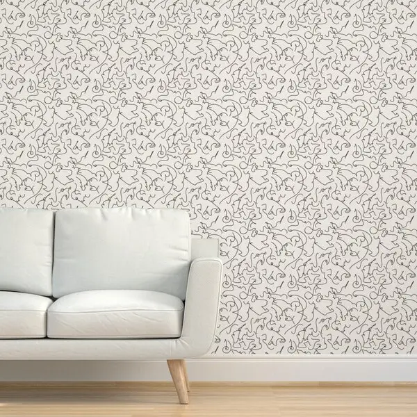 Spoonflower Squiggles 100% Natural Sisal Grasscloth Wallcovering