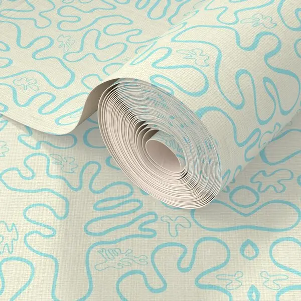 Spoonflower Amaze Sea Creamy Blue 100% Natural Sisal Grasscloth Wallcovering - Coral,blue,orange