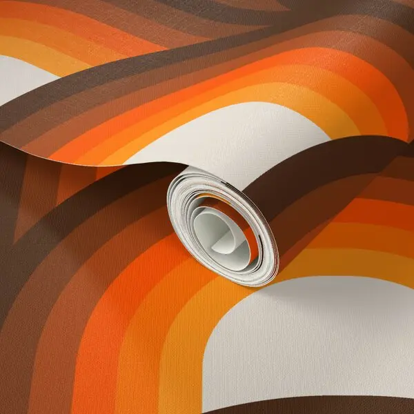 Spoonflower Golden Orange Brown Retro Mid Century Modern Pop Custom Removable Wallpaper - Orange,white,brown