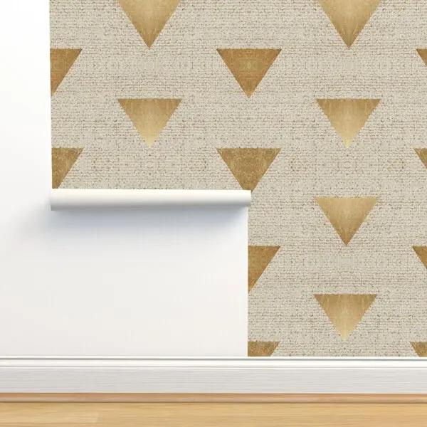 Spoonflower Triangle Gold Texture Boho 100% Natural Sisal Grasscloth Wallcovering