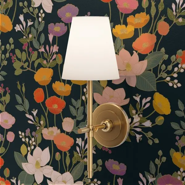 Spoonflower Floral Wallpaper Colourful Poppies Romantic Hand Custom Pre-pasted Wallpaper