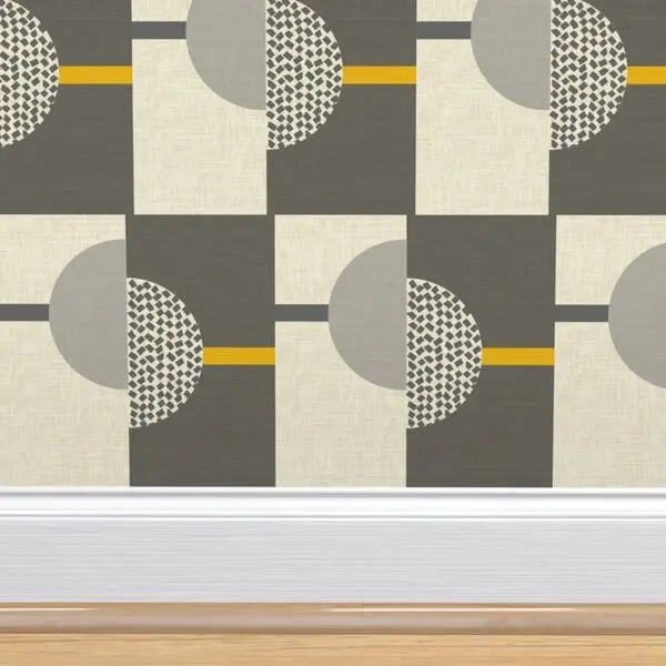 Spoonflower Textured Modern Geometric Art Deco Neutral Bauhaus 100% Natural Sisal Grasscloth Wallcovering - Beige,gray