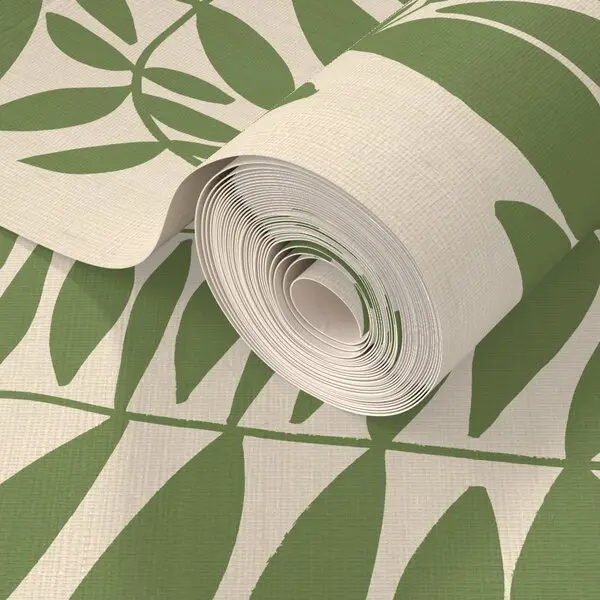 Spoonflower Soul Garden Zarcillo Prado Y Playa 100% Natural Sisal Grasscloth Wallcovering - Green