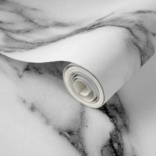 Spoonflower Marble Gray Black Kitchen White Monochrome Modern Custom Removable Wallpaper - Black,white,gray