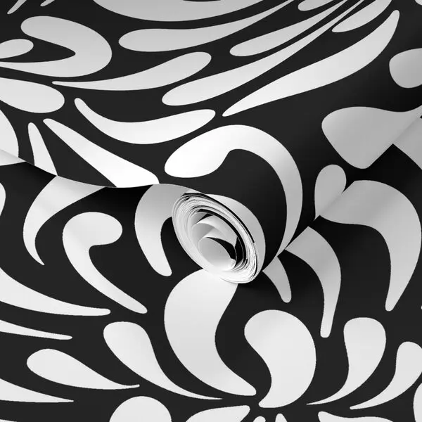 Spoonflower Chrysanthemum Black And White Monochrome Abstract Custom Removable Wallpaper - Black,white,gray