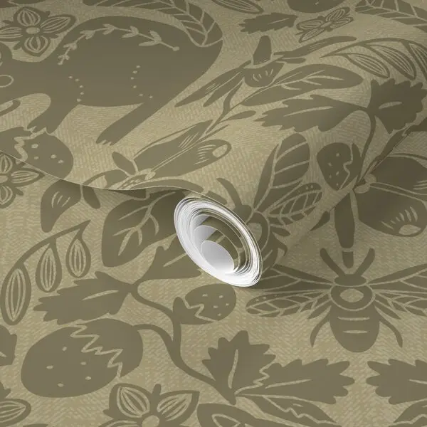 Spoonflower Art Nouveau Arts And Crafts Morris Style Custom Pre-pasted Wallpaper - Green